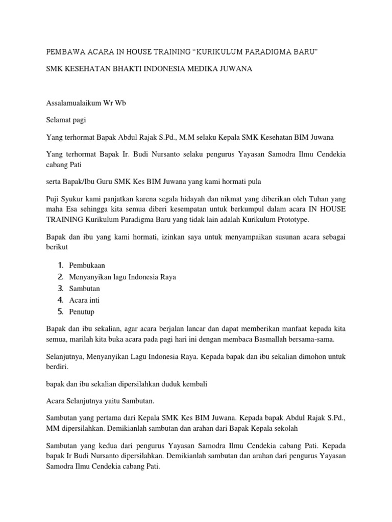 Pembawa Acara in House Training | PDF