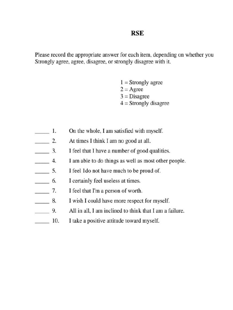 Rosenberg Self-Esteem Questionnaire Final | PDF