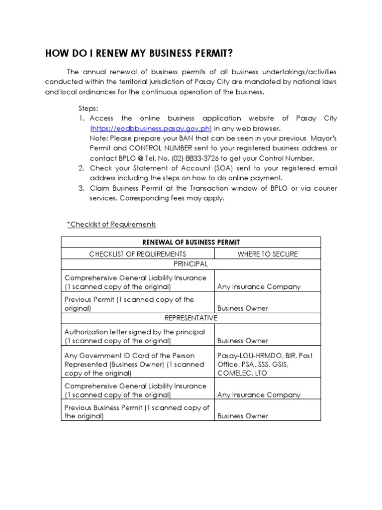 Pasay City Business Permit Renewal Guide | PDF | Business | Finance ...