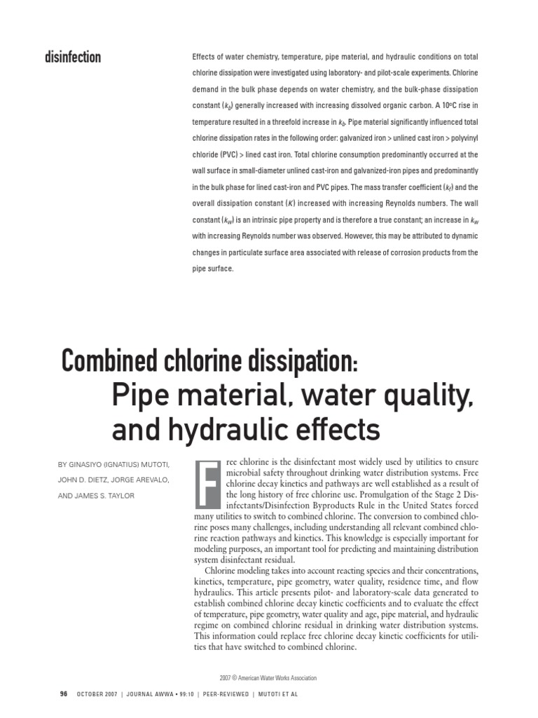 Combined Chlorine Dissipation Pipe Material, Water Quality, and ...