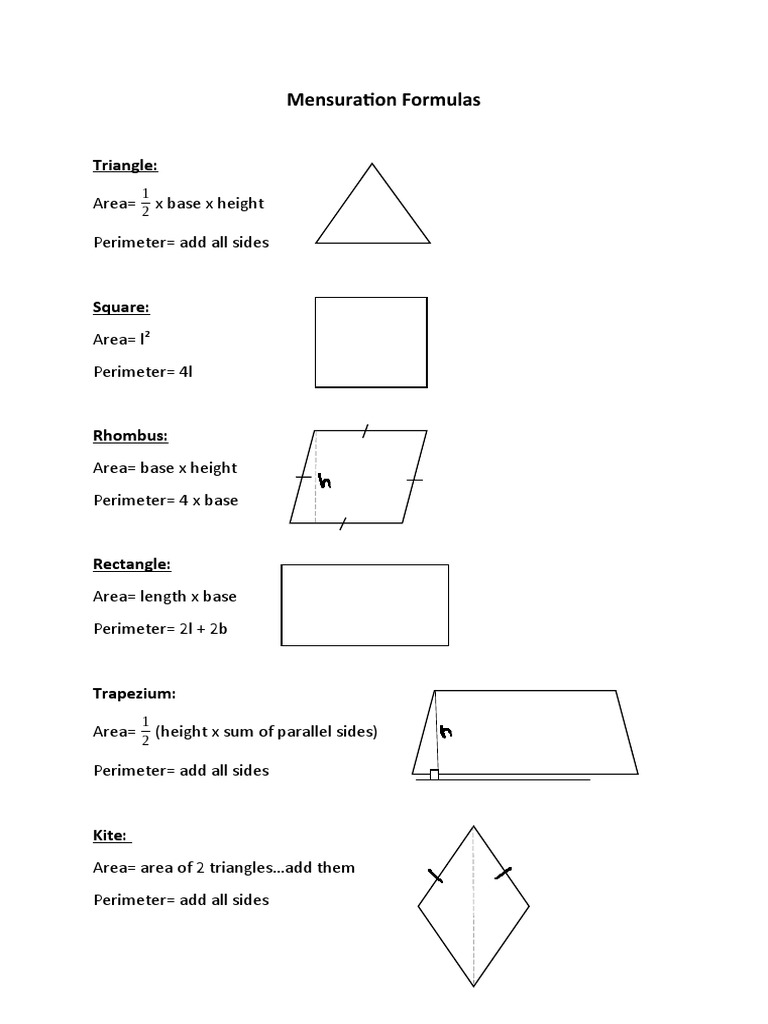 Mensuration Formulas | PDF