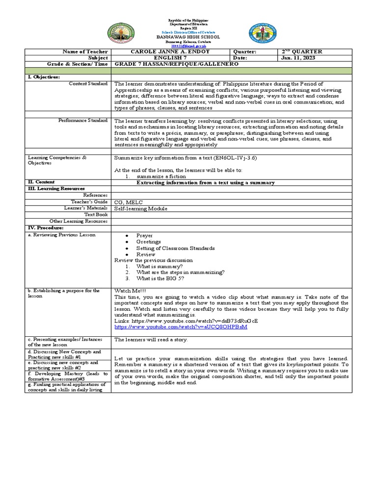 Grade 7 2ND Quarter Lesson Plan | PDF | Learning | Teachers