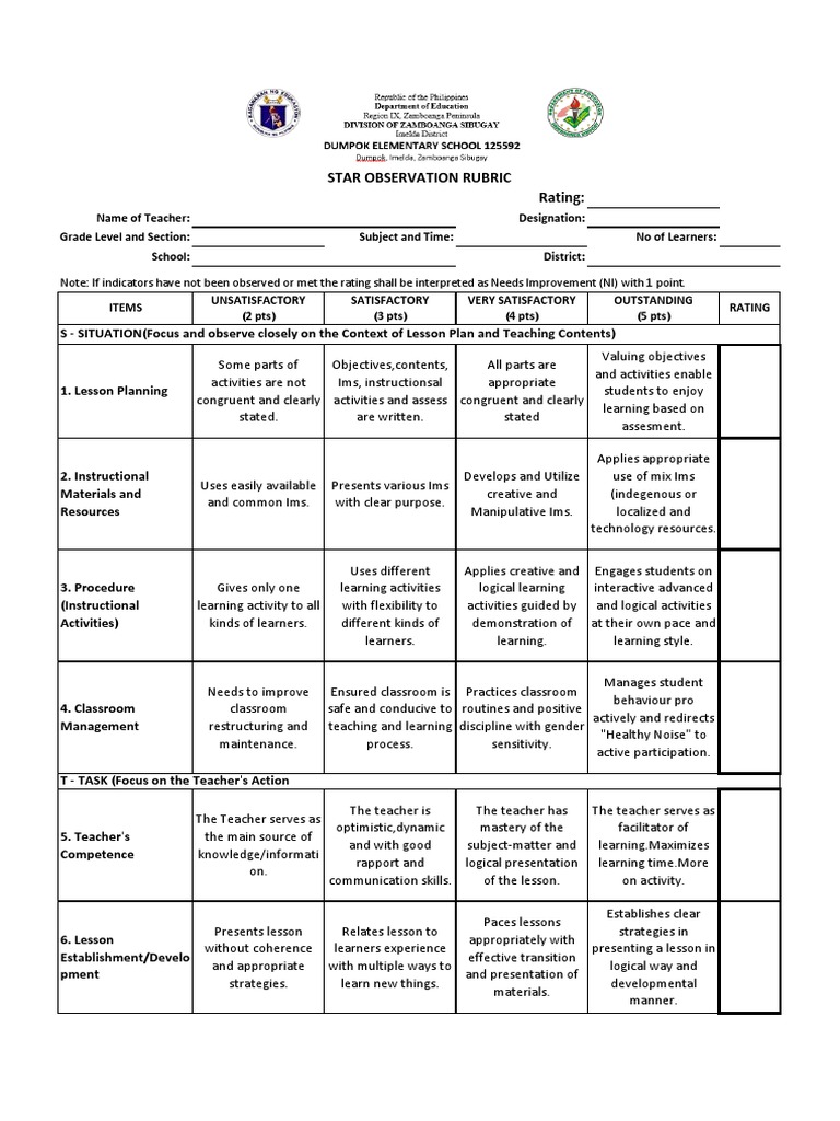 Star Observation Rubric | Download Free PDF | Educational Assessment ...