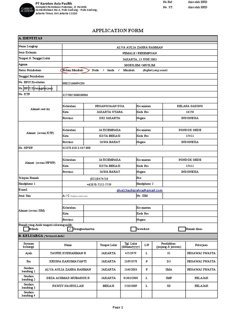 Form - Alva Aulia Zahra | PDF