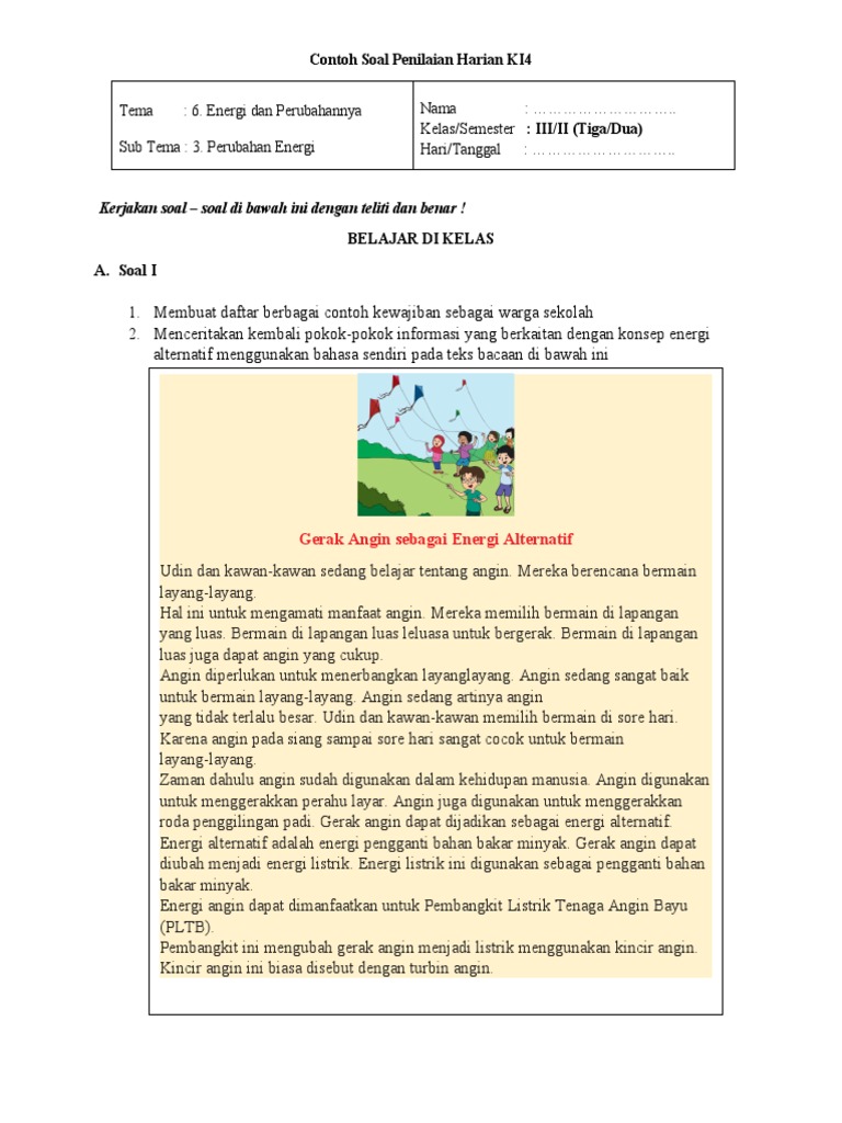 Soal Kelas 3 Tema 6 Subtema 3 Ki-4 | PDF Soal Kelas 3 Tema 6 Subtema 3 Ki-4 | PDF