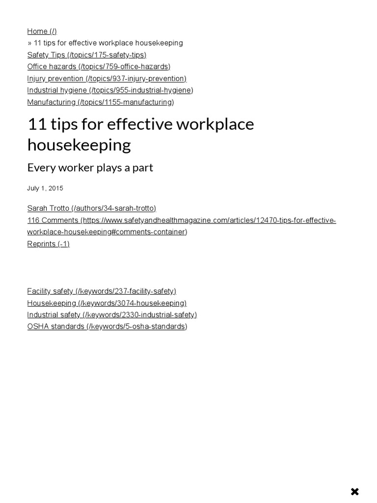 11 Tips For Effective Workplace Housekeeping - Safety+Health | PDF