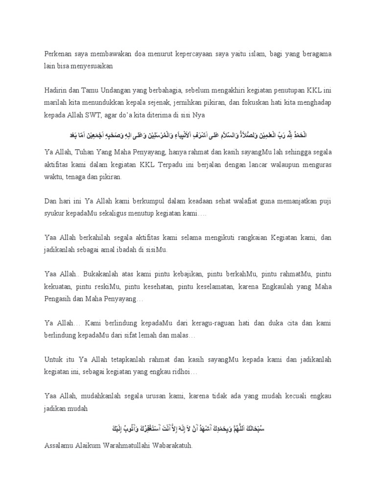 Doa Penutup Acara KKL Terpadu | PDF