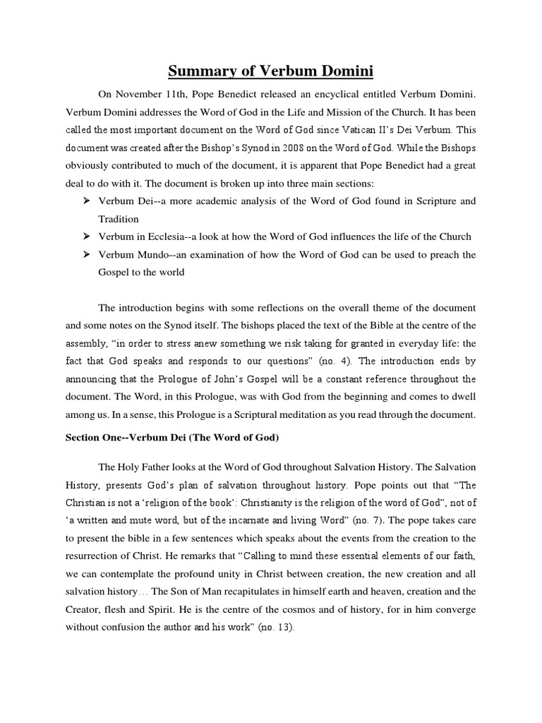 Verbum Domini | PDF | Bible | Catholic Church