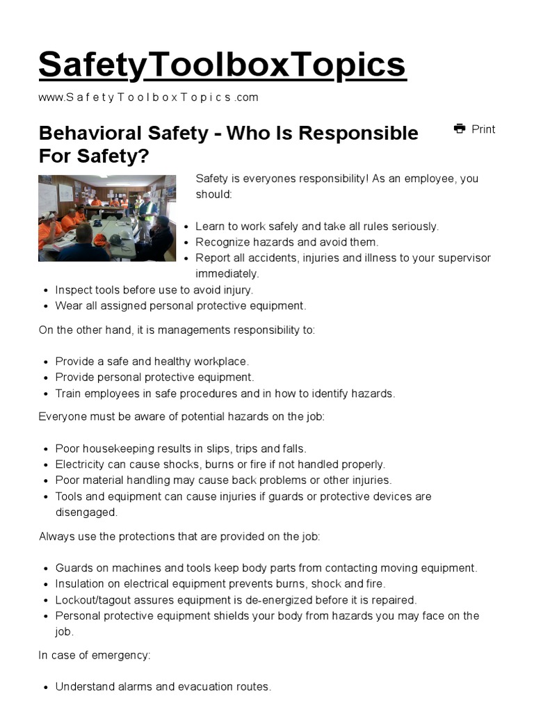 Workplace Safety Responsibilities | PDF | Personal Protective Equipment ...