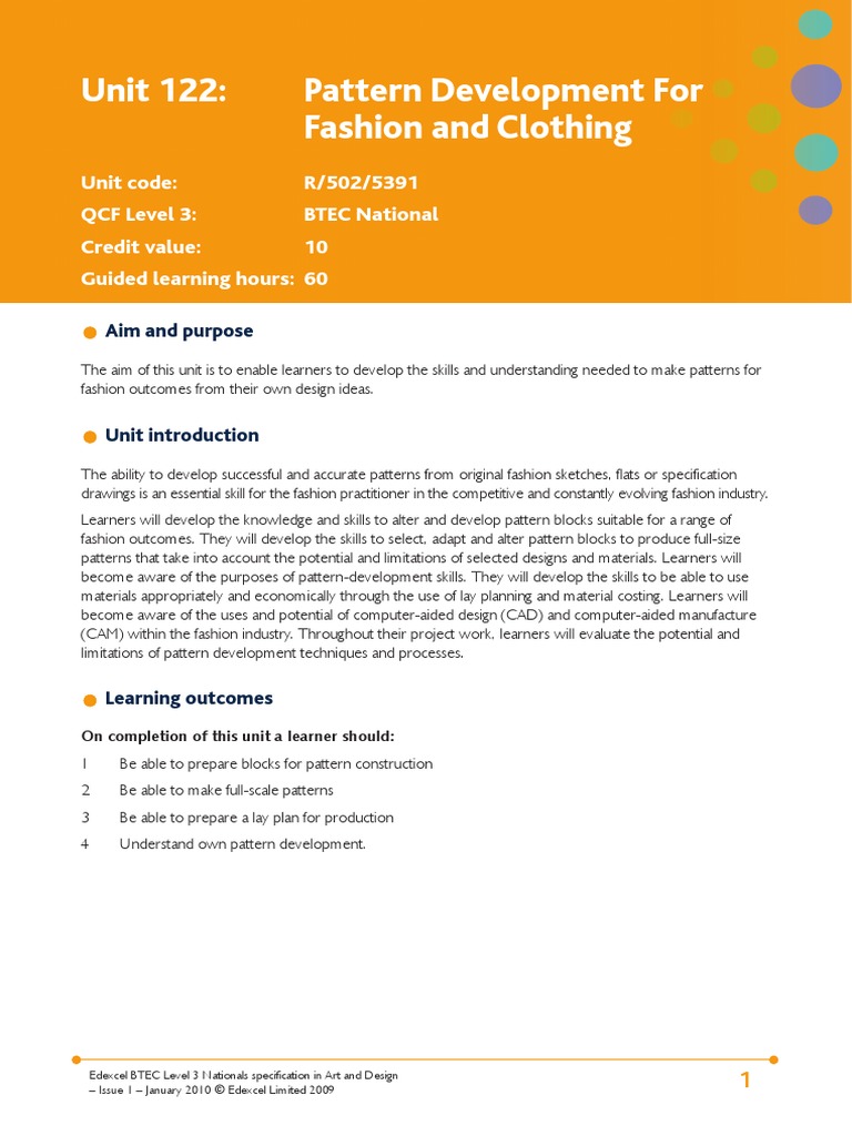 Unit 122 Pattern Development For Fashion and Clothing | PDF | Educational Technology | Information