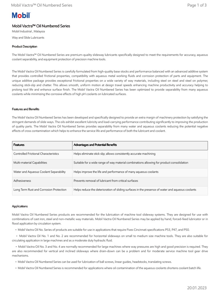 GL-XX-Mobil-Vactra-Oil-Numbered-Series SDS | PDF | Lubricant | Machines