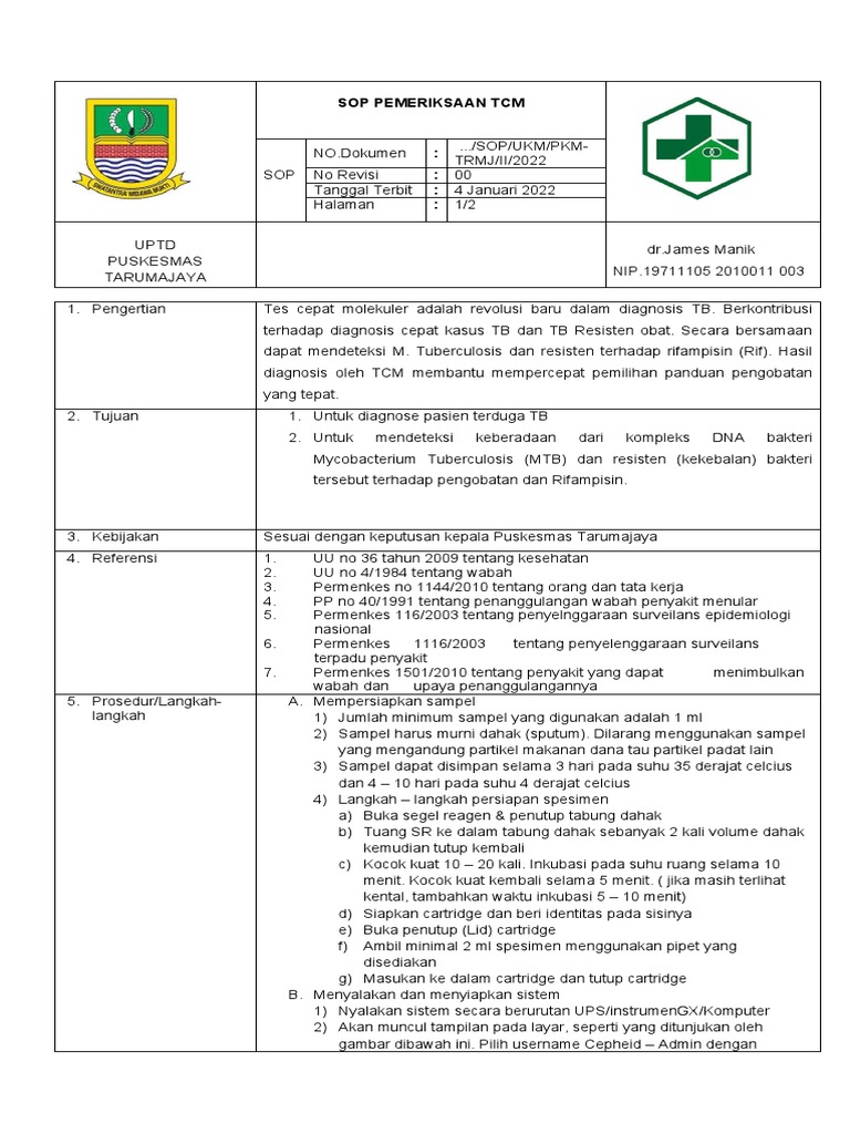 Prosedur SOP Pemeriksaan TCM TB | PDF