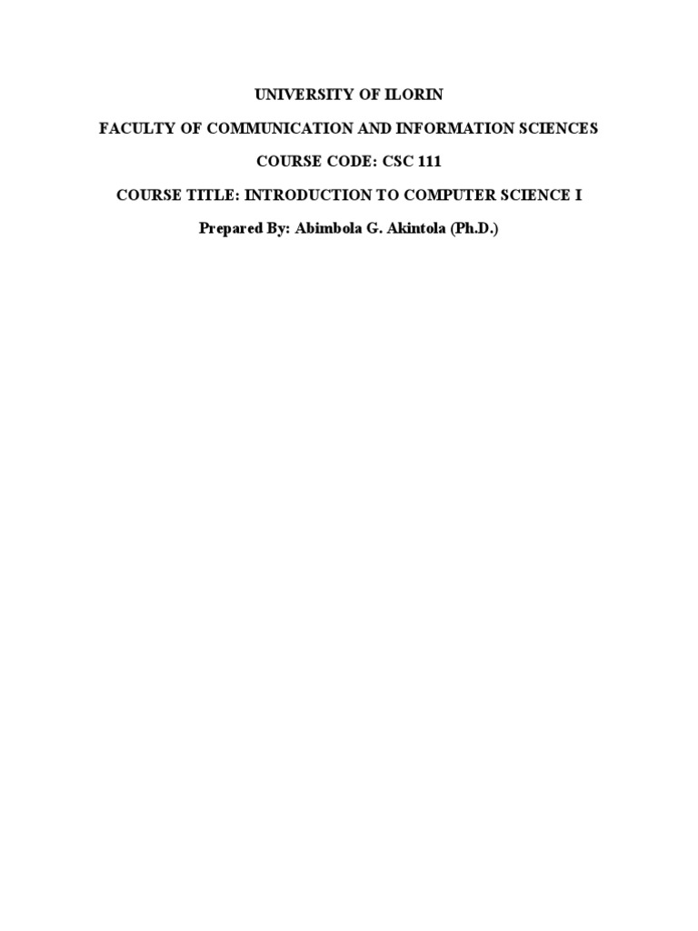CSC 111 - Introduction To Computer Science - Corrected Version | PDF | Programming | Computer ...