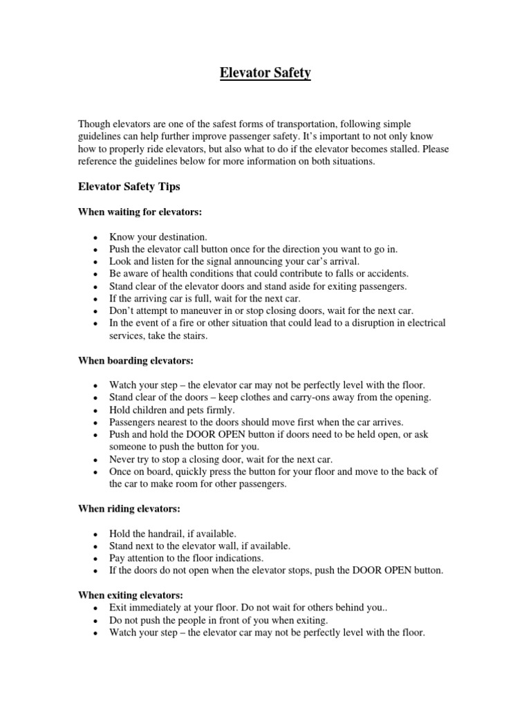 Elevator Safety Tips | PDF | Elevator | Transport