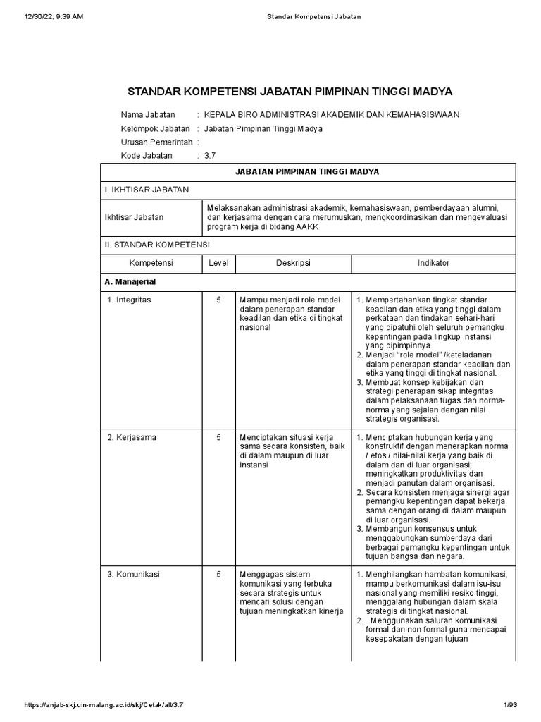 Standar Kompetensi Jabatan AAKK | PDF