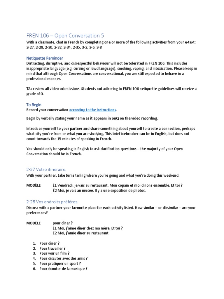 FREN 106 Open Conversation Guidelines | PDF