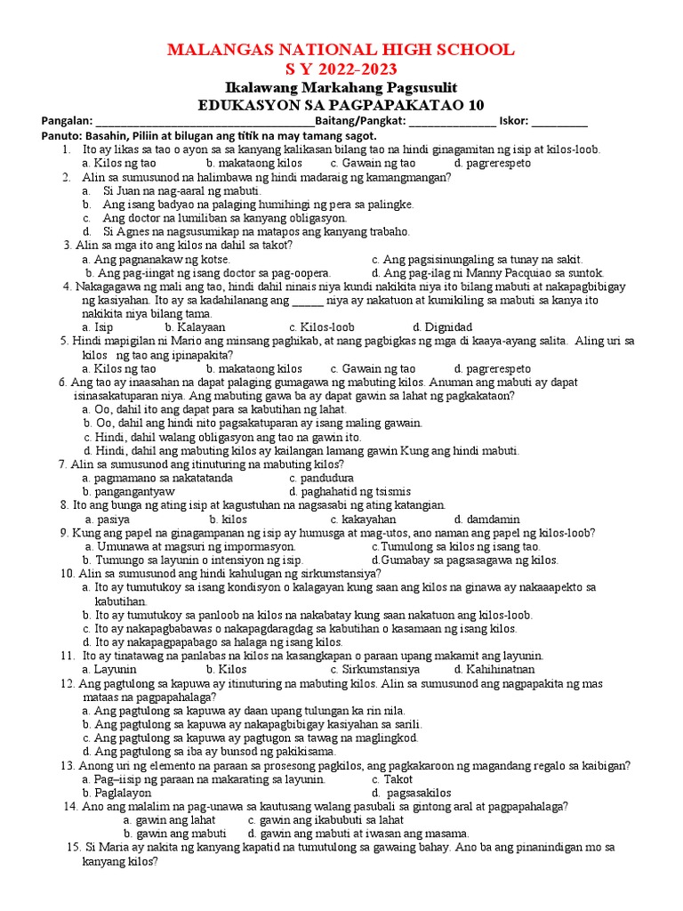 Esp 10 Q2 2022 23 | PDF