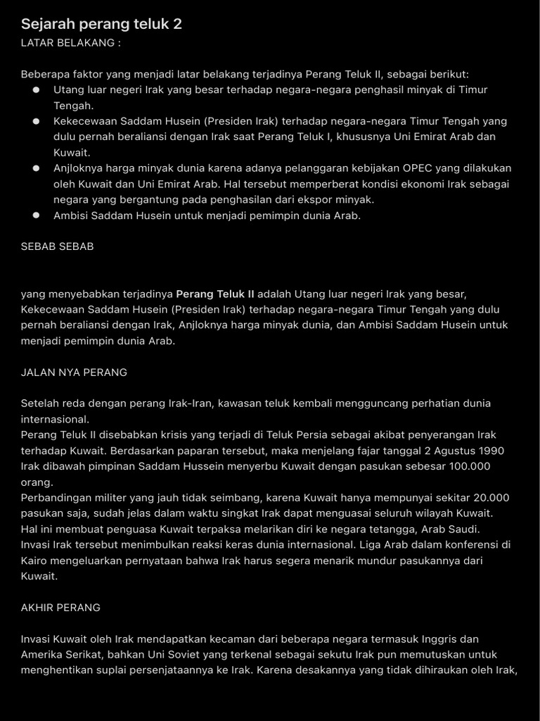Latar Belakang dan Dampak Perang Teluk II | PDF | Perjalanan | Seni