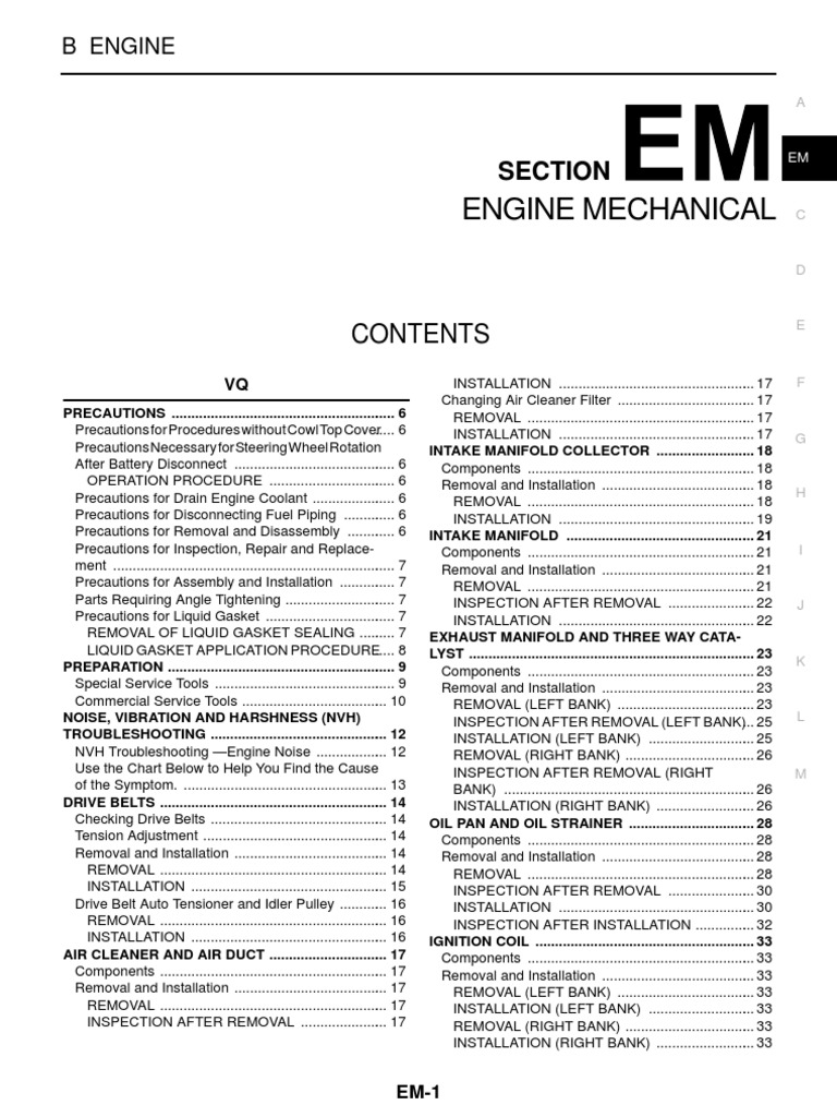 NISSAN Pathfinder R51 EM (ENGINE MECHANICAL) | PDF | Piston | Internal Combustion Engine