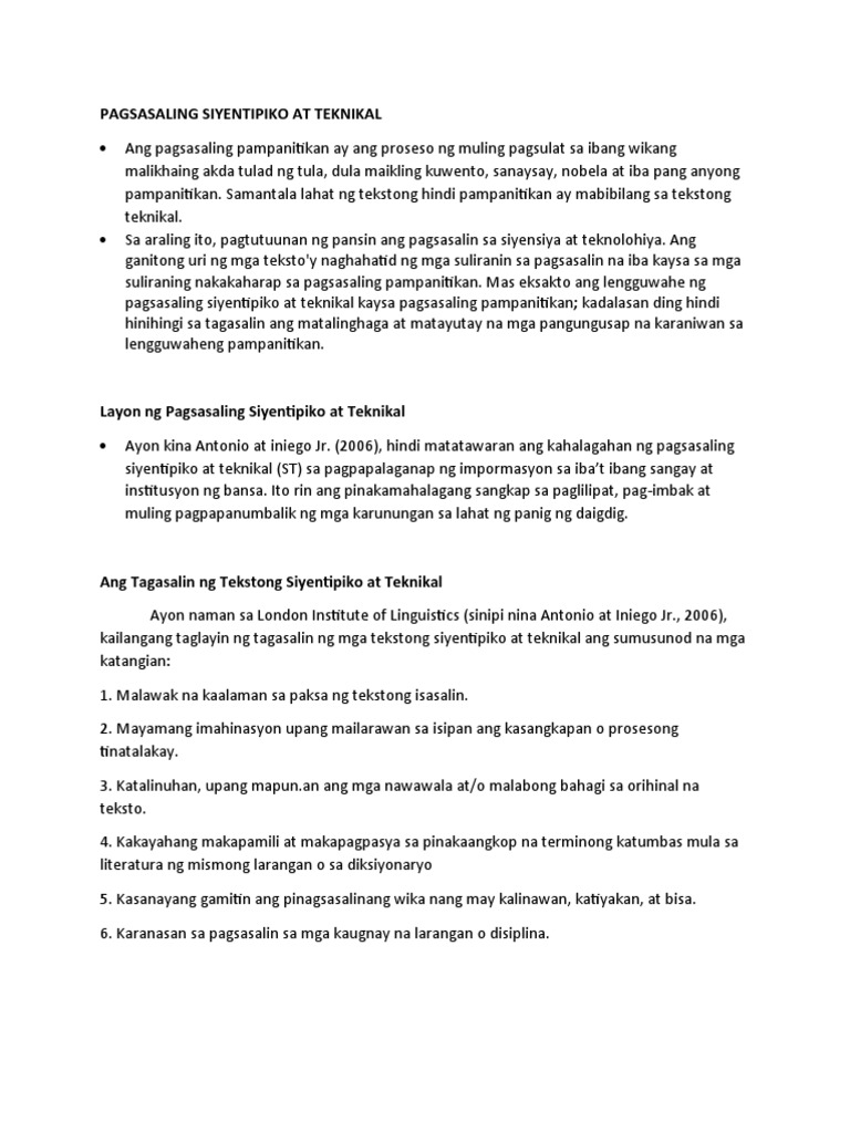 Pagsasaling Siyentipiko at Teknikal | PDF