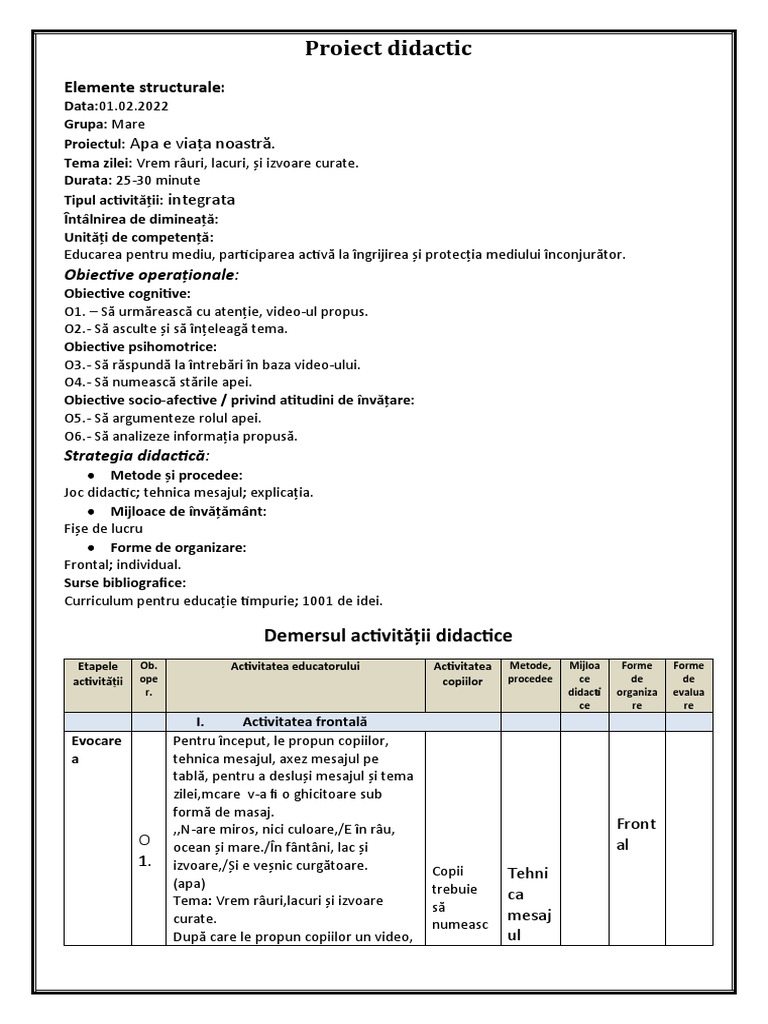 Proiect Didactic | PDF