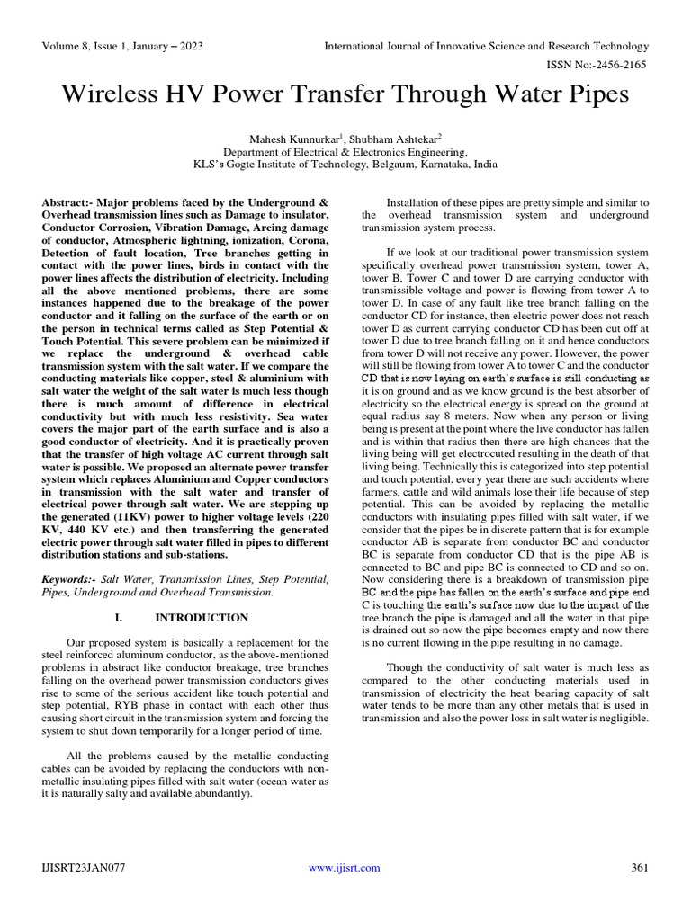 Wireless HV Power Transfer Through Water Pipes | PDF