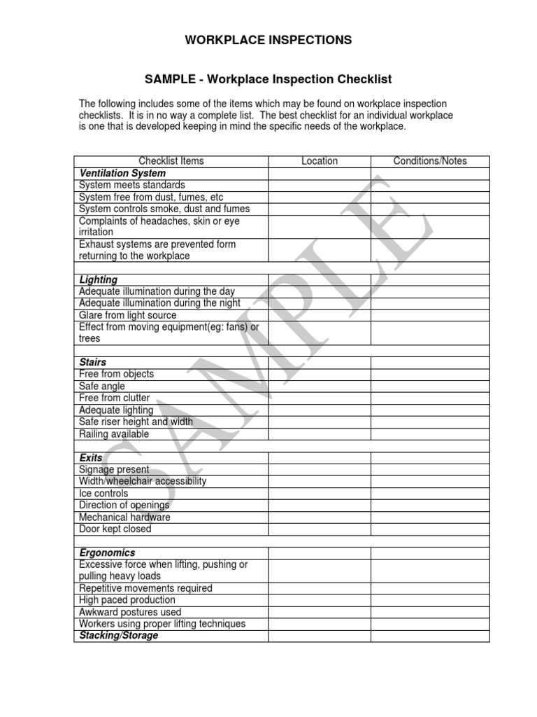Workplace Inspection Checklist | PDF