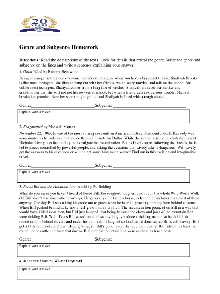 Genre-worksheet-Day3 HW | PDF | Cougar | Lion