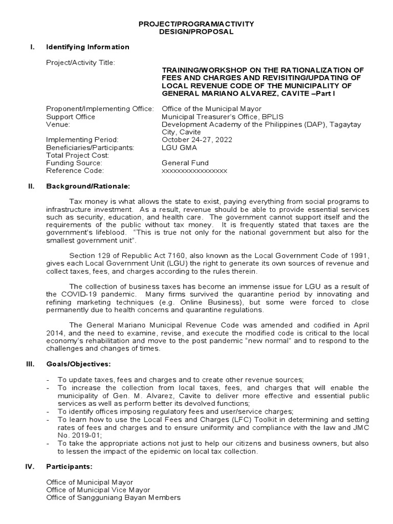 Local Revenue Code Workshop Proposal | PDF | Taxes | Local Government