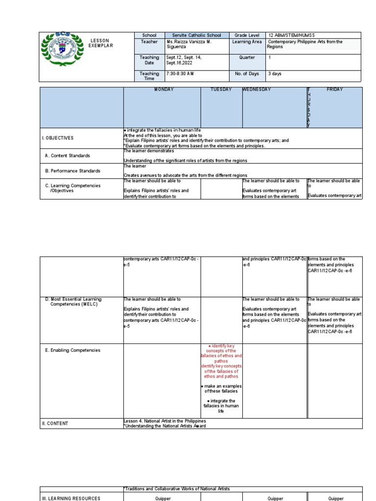 Grade 12 Comp Art Week 4 | PDF | Teachers | Learning