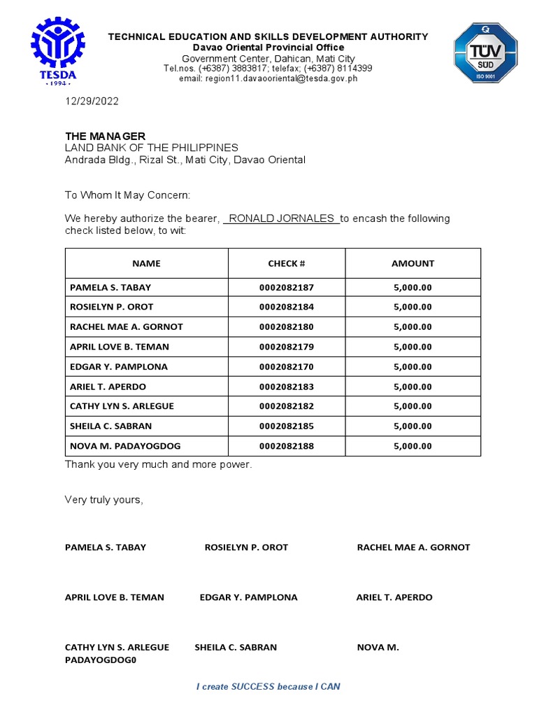 Authorization Letter For Bank 1 2 | PDF