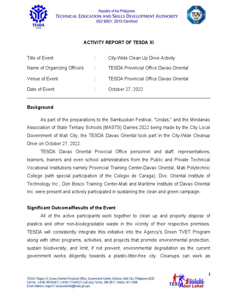 Activity Report City-Wide CleanUp Drive | PDF | Sustainable Development ...