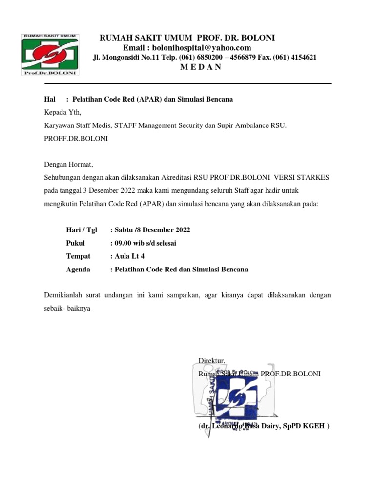 Undangan Pelatihan Code Red Rsu Boloni Frint | PDF