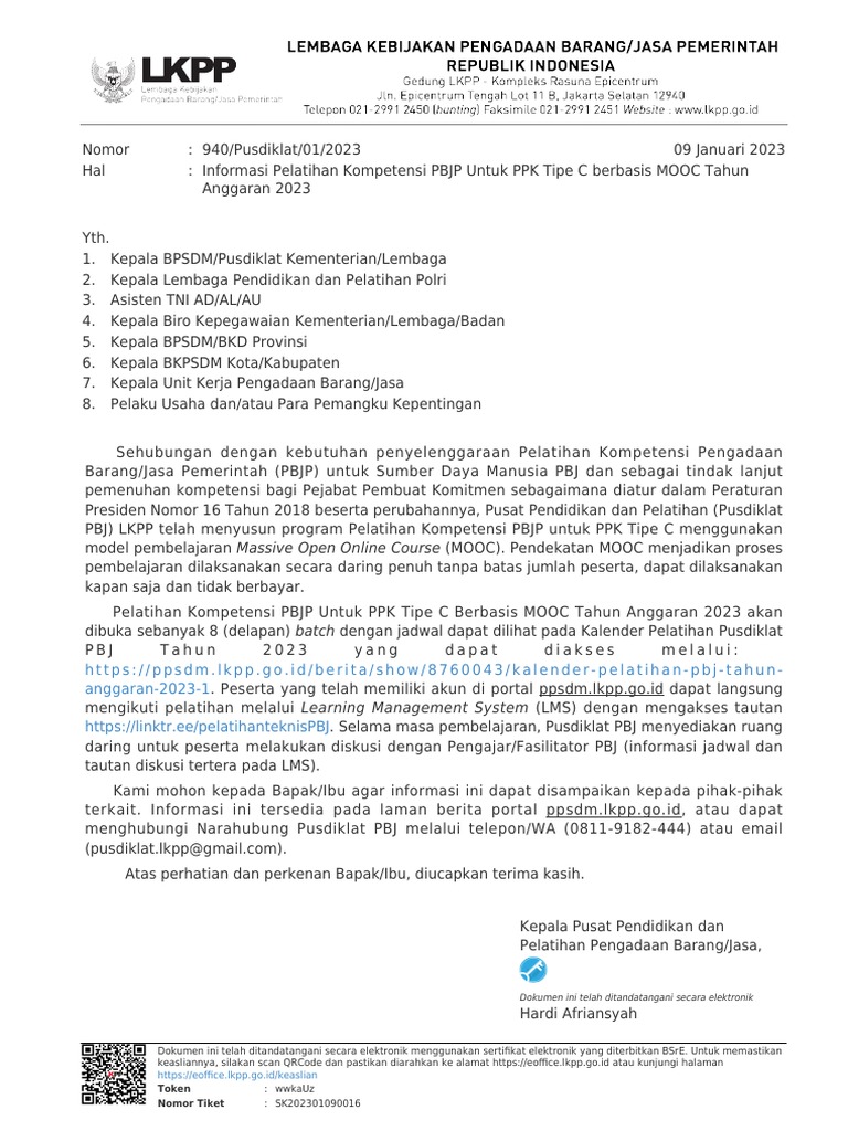Pelatihan PBJP PPK Tipe C MOOC 2023 | PDF | Bisnis