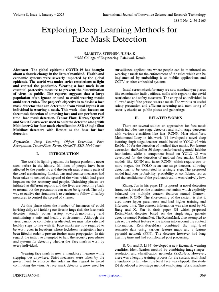 Exploring Deep Learning Methods for Face Mask Detection | PDF ...