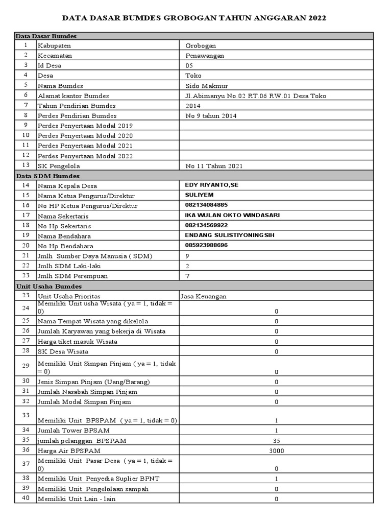 Data Dasar Bumdes | PDF