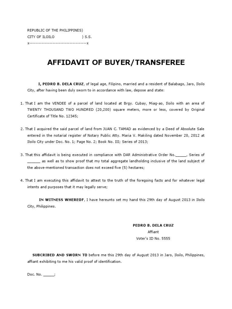 Affidavit of Buyer Transferee | PDF