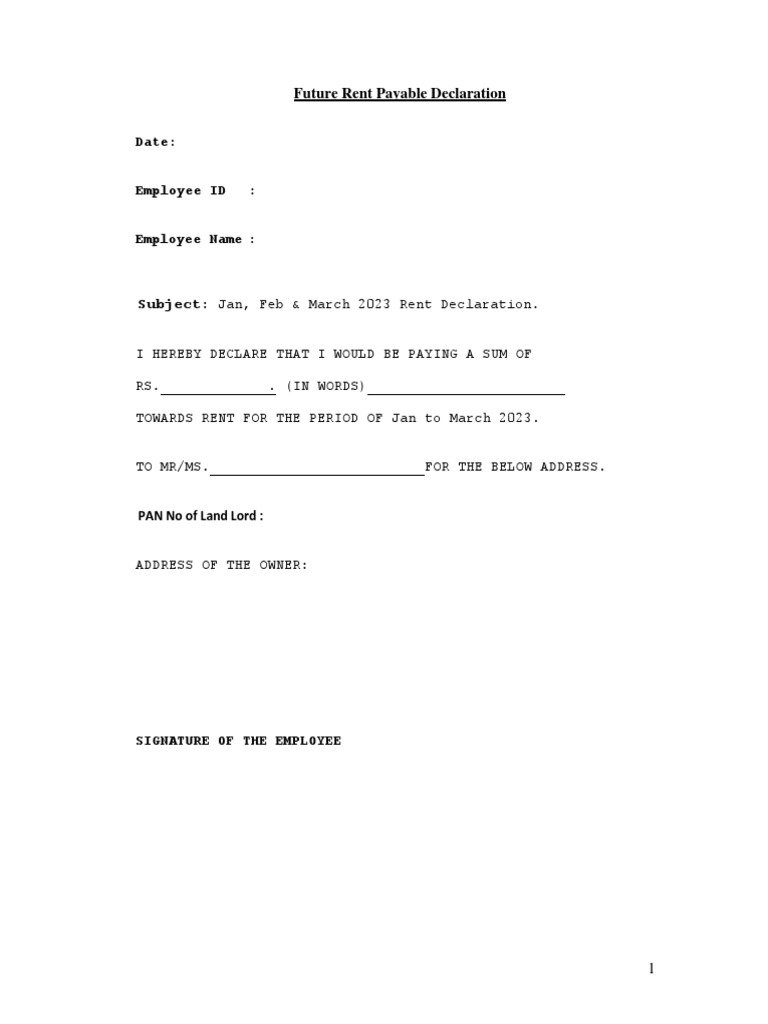 Rent Declaration for Jan-Mar 2023 | PDF