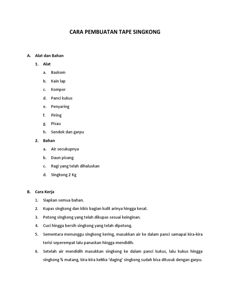 Panduan Lengkap Pembuatan Tape Singkong | PDF
