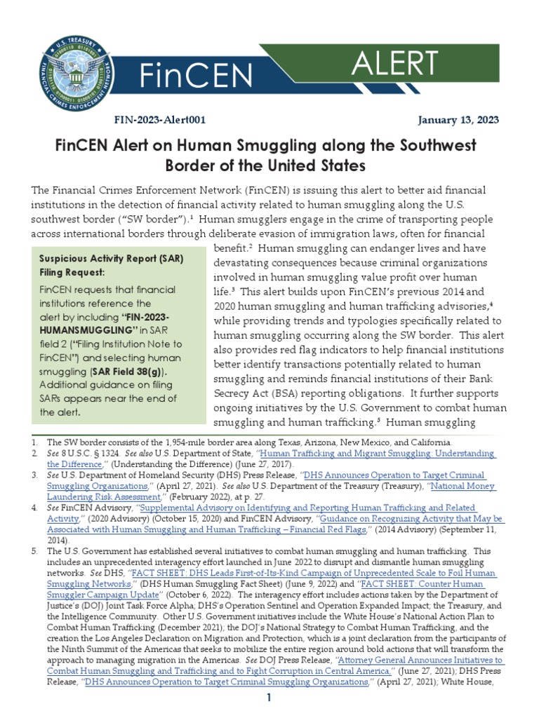 FinCEN Alert Human Smuggling FINAL - 508 | PDF | People Smuggling ...