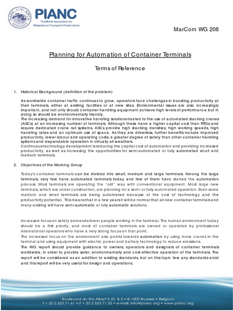 ToR MarCom WG 208 Planning For Automation of Container Terminals | PDF ...