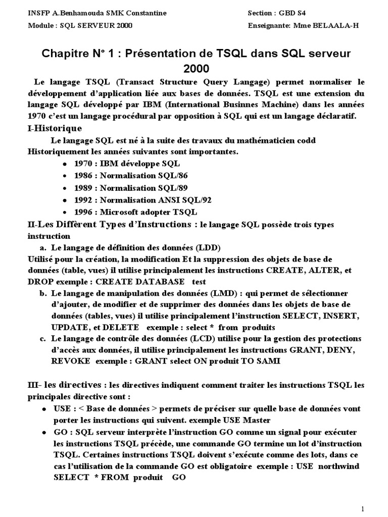 TSQL S4 | PDF | SQL | Bases de données