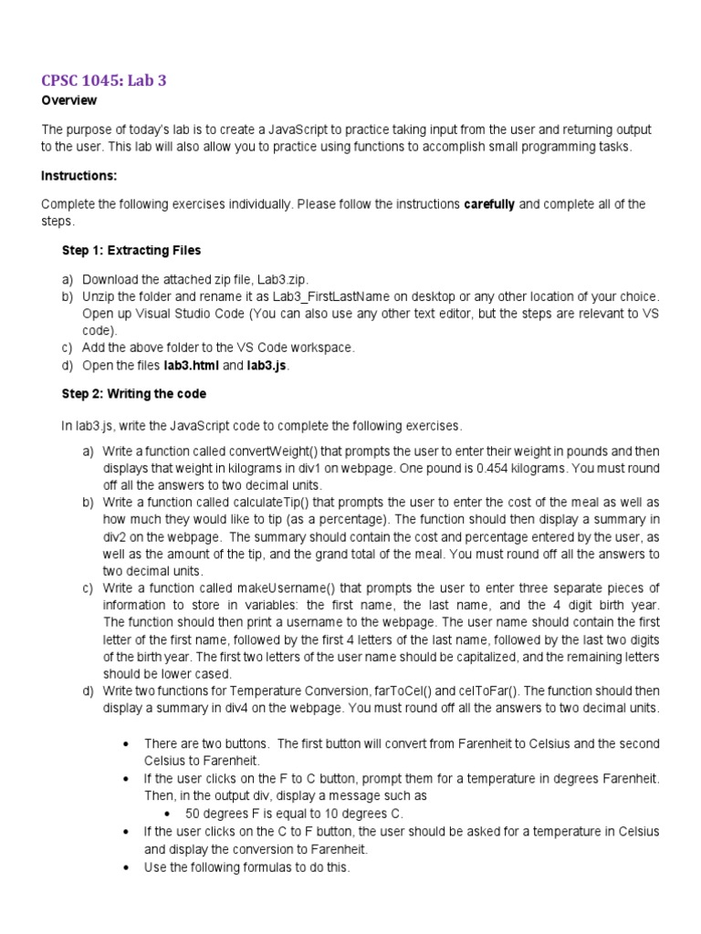 Lab 3 | Download Free PDF | Fahrenheit | Java Script