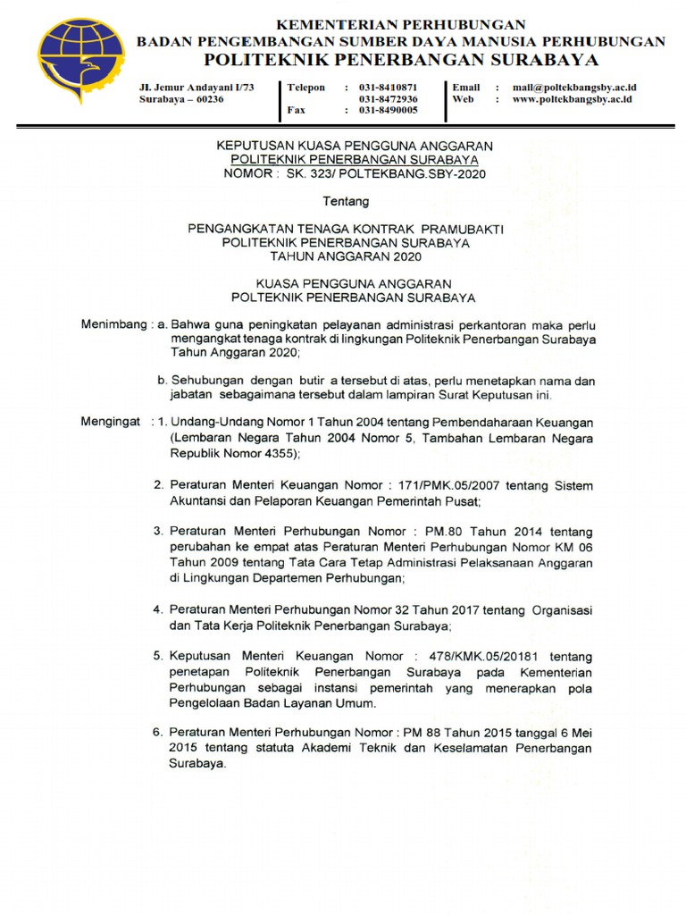 SK.323 - 2020 - Pengangkatan PPNPN Bulan Juni Tahun 2020 | PDF