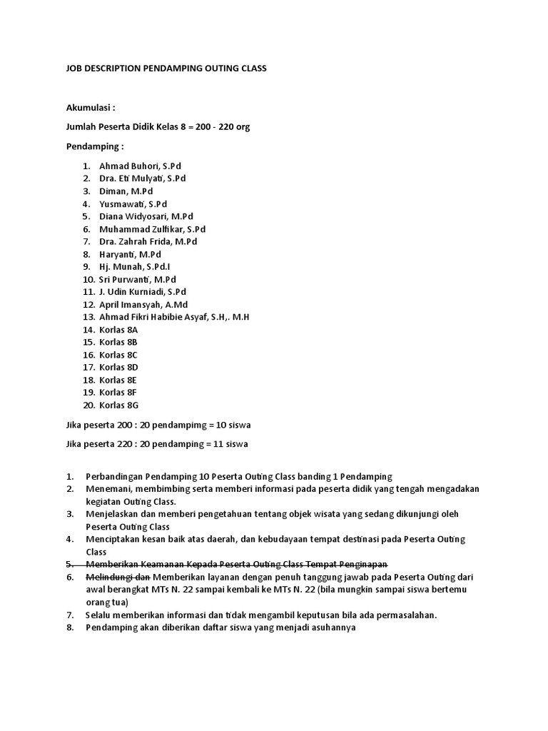 Tugas Pendamping Outing Class Kelas 8 | PDF | Perjalanan