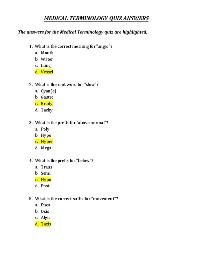 Medical Terminology Quiz ANSWERS | PDF
