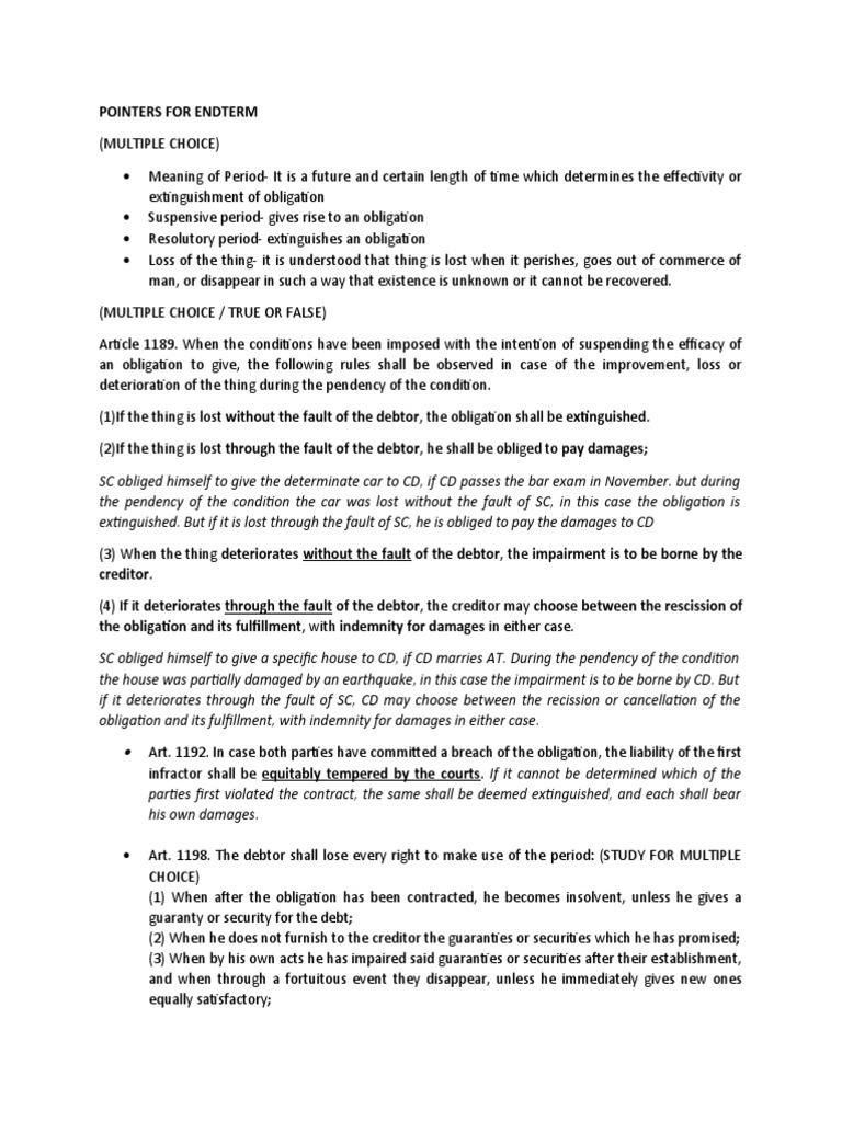 POINTERS FOR ENDTERM Oblicon | PDF | Guarantee | Private Law