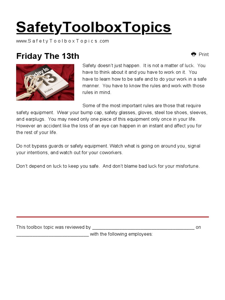 Friday the 13th Safety Awareness Talk | PDF