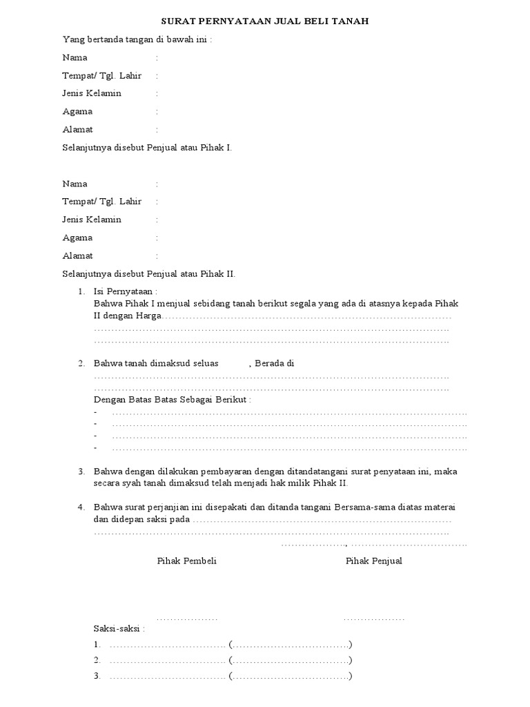 Surat Pernyataan Jual Beli Tanah New | PDF Surat Pernyataan Jual Beli Tanah New | PDF