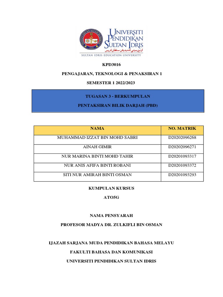 Pentaksiran Bilik Darjah - PBD - Kumpulan 7 | PDF